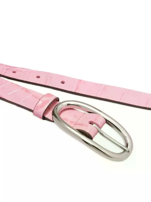 Tory Burch Pierced Embossed Croc Large Buckle Belt - Pink