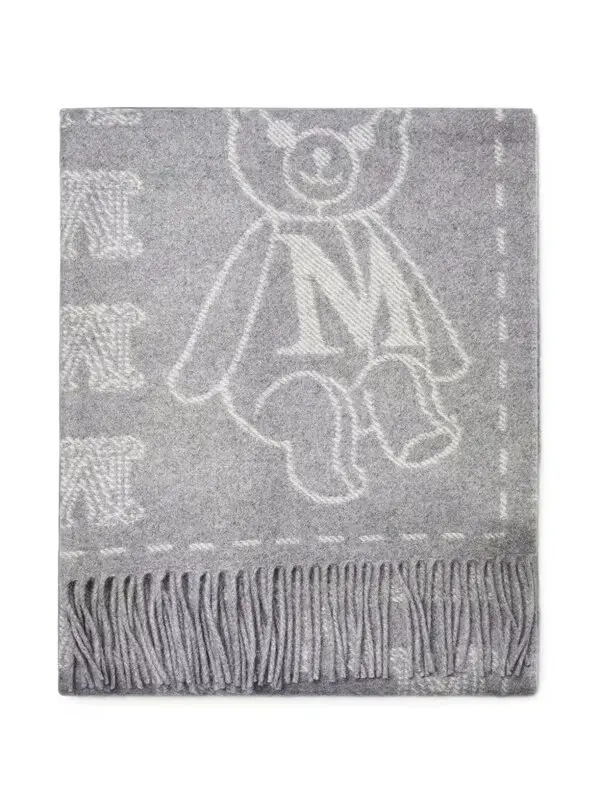 Max Mara Teddy Bear-motif Cashmere Scarf - Grey