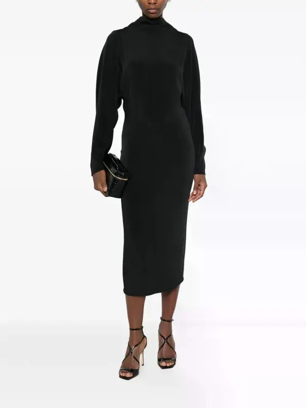 Giorgio Armani High-neck Batwing-sleeve Dress - Black