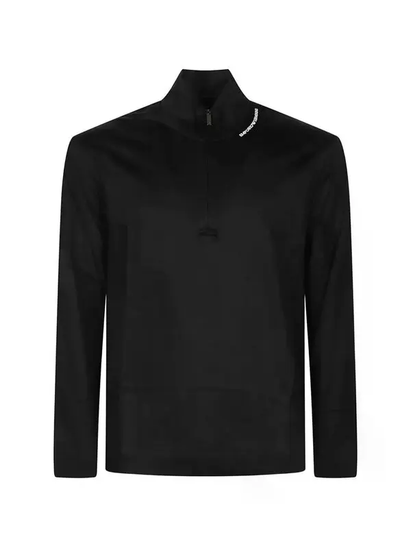 Emporio Armani Logo-print Zip-neck T-shirt - Black