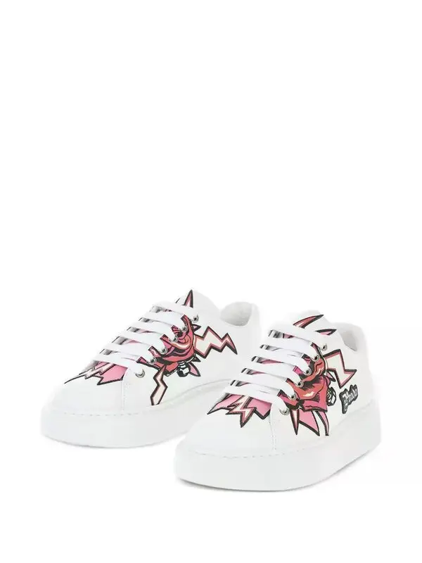 Prada Tattoo-print Leather Sneakers - White