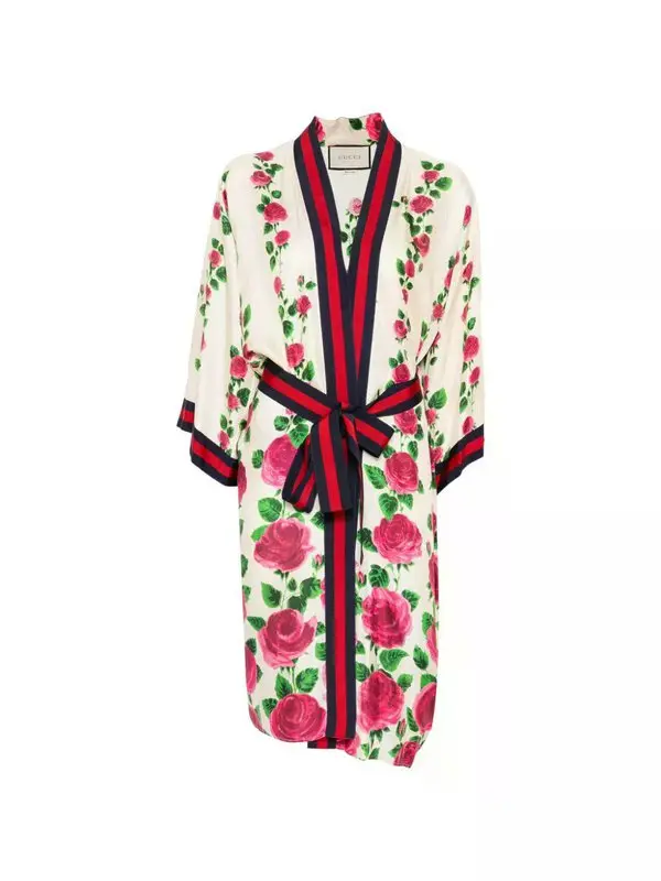 Gucci Floral-print Belted Silk Kimono - Neutrals