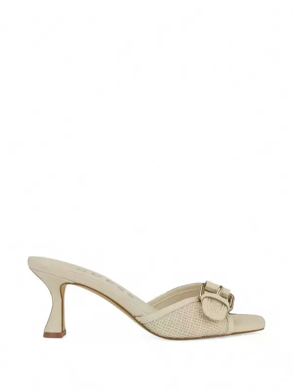 Guess Dista Buckle-detail Woven-panel Sandals - Neutrals