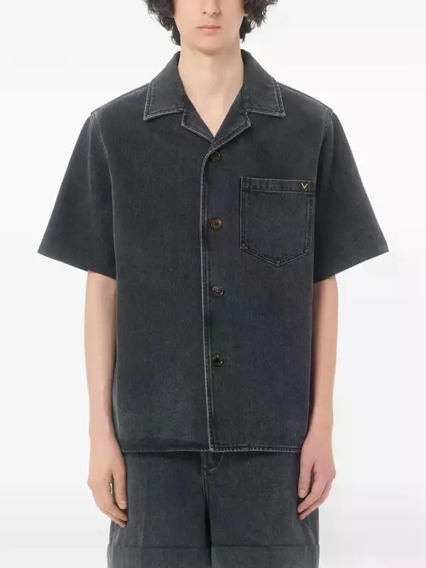 Valentino Garavani Denim Bowling Shirt With Vgold