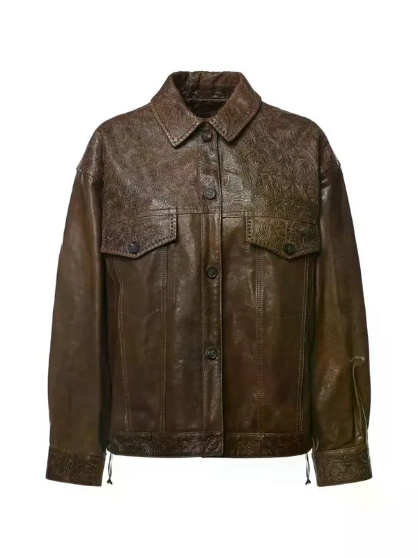 GOLDEN GOOSE Floral-embossed Leather Jacket
