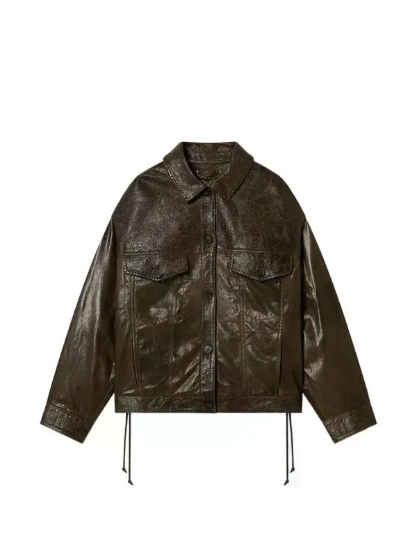 GOLDEN GOOSE Floral-embossed Leather Jacket - Brown