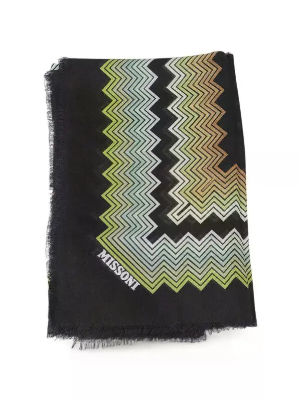 Missoni Zigzag-print Frayed Scarf - Black