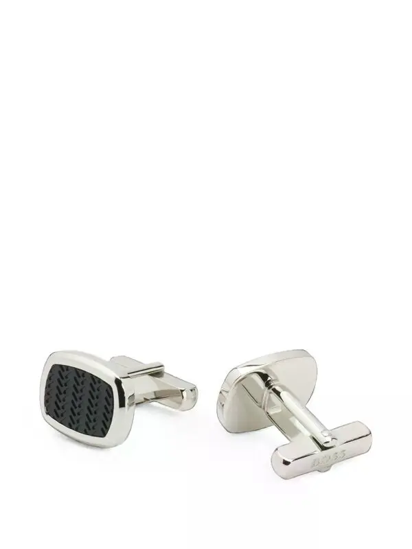 BOSS Herringbone-patterned Rectangular Cufflinks - Silver