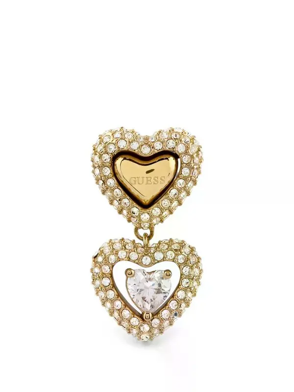 Guess Beloved Crystal-embellished Heart-pendant Earrings - Gold