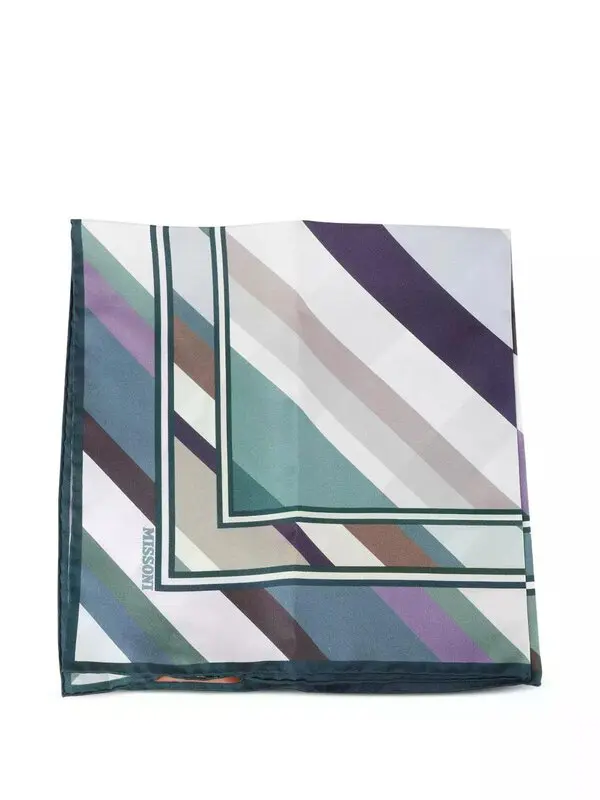 Missoni Diagonal-stripe Logo-print Scarf - Green