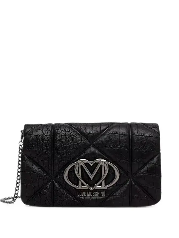 Moschino Quilted Crocodile-effect Cross Body Bag - Black