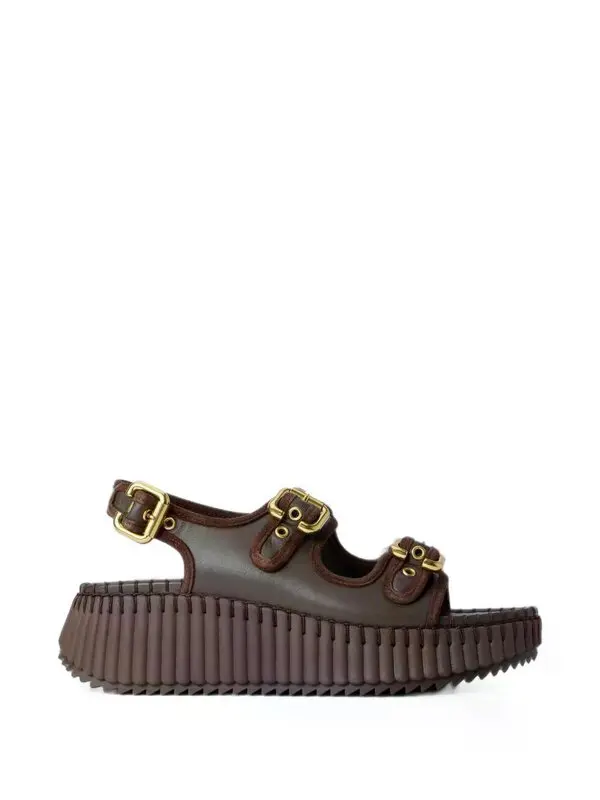 Chloé Nama Wedge Sandals - Brown