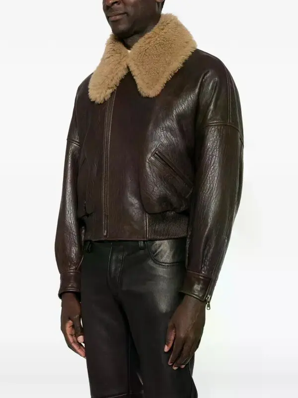 PETAR PETROV Shearling-collar Leather Jacket