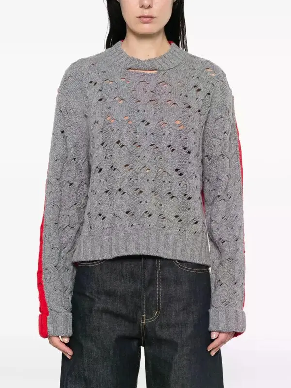 CIRCUS HOTEL Cable-knit Distressed Sweater