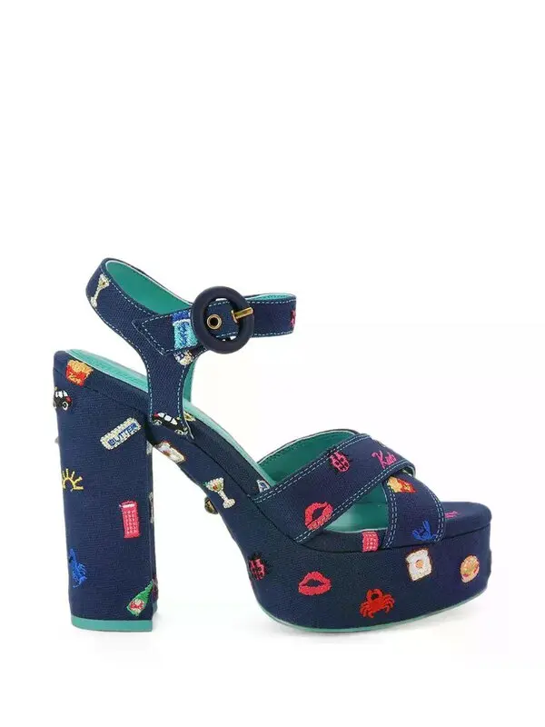 Kurt Geiger Embroidered Platform Sandals - Blue