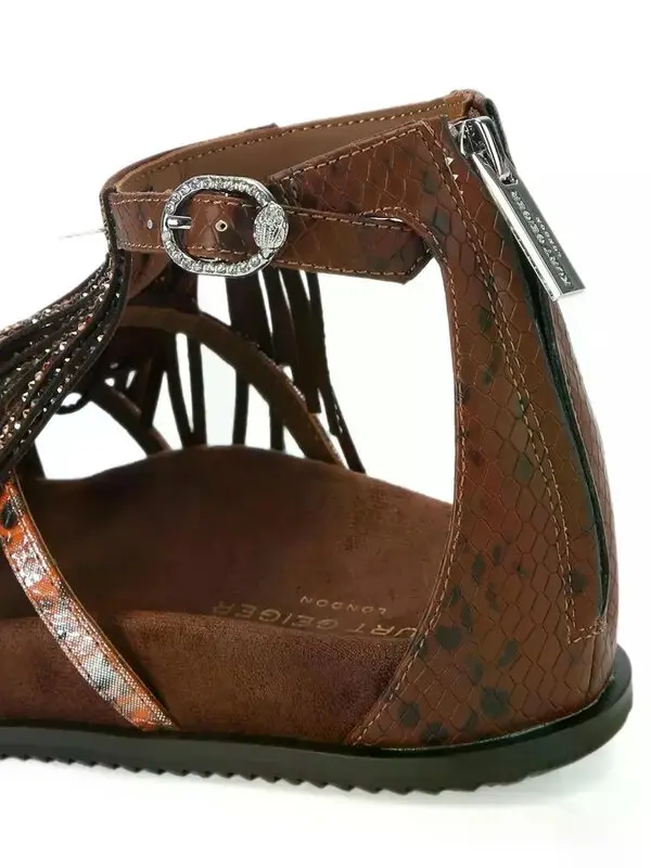 Kurt Geiger Fringe-trimmed Snakeskin-effect Sandals