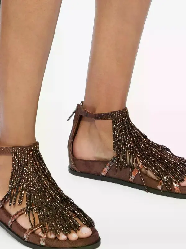 Kurt Geiger Fringe-trimmed Snakeskin-effect Sandals