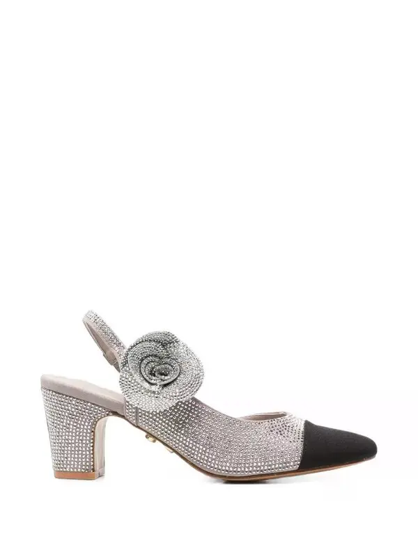 TWENTY FOURHAITCH Crystal-embellished Floral-detail Pumps - Silver