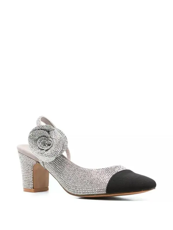 TWENTY FOURHAITCH Crystal-embellished Floral-detail Pumps - Silver