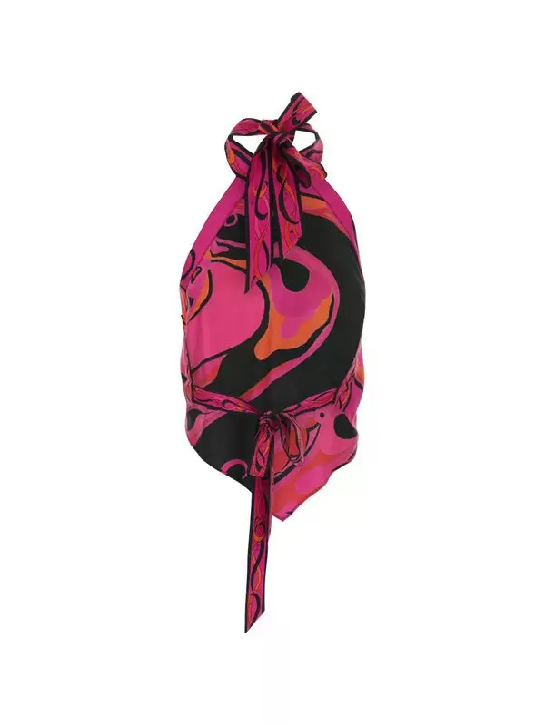 Emilio Pucci Orchidee Iride-print Halterneck Top - Black