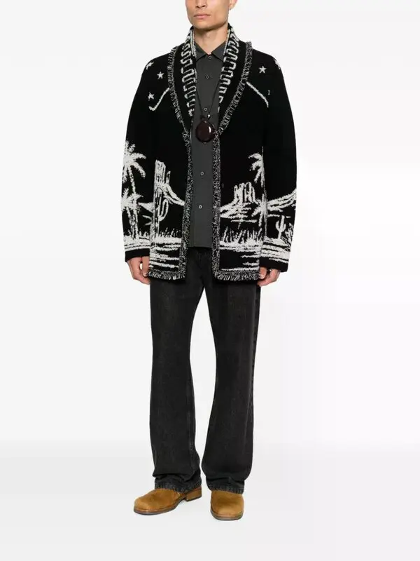 Alanui Intarsia-knit Fringed Cardigan