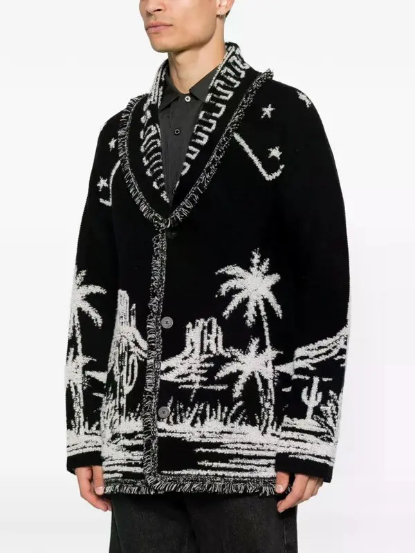 Alanui Intarsia-knit Fringed Cardigan