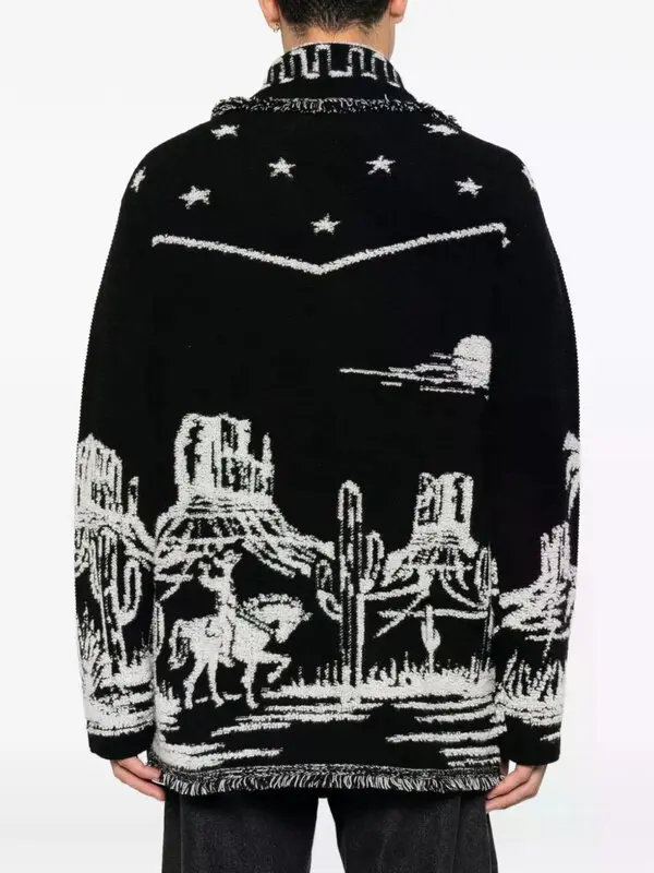 Alanui Intarsia-knit Fringed Cardigan