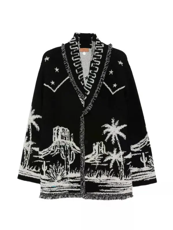 Alanui Intarsia-knit Fringed Cardigan - Black