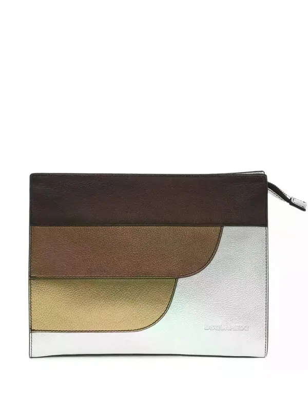 Dsquared2 Hammered-leather Metallic-finish Clutch Bag - Silver