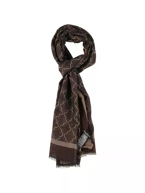 Emporio Armani Geometric-pattern Fringed Scarf - Brown