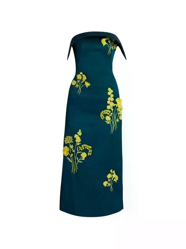 Erdem Embroidered Textured Satin Maxi Dress