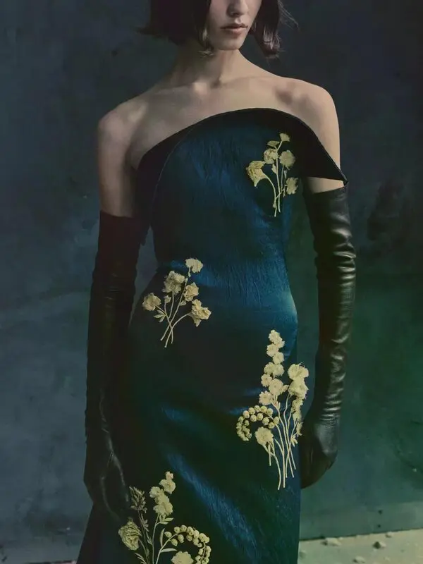 Erdem Embroidered Textured Satin Maxi Dress