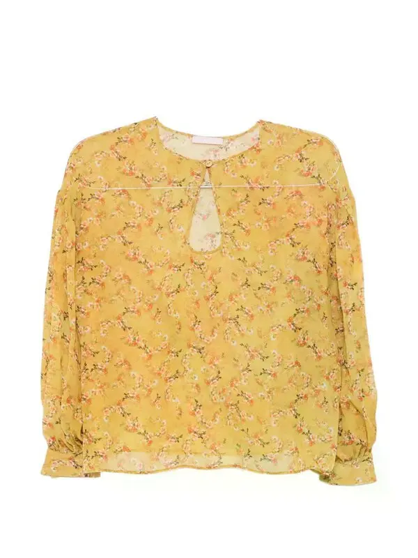 KRISTINA TI Floral-print Keyhole-detail Blouse - Yellow