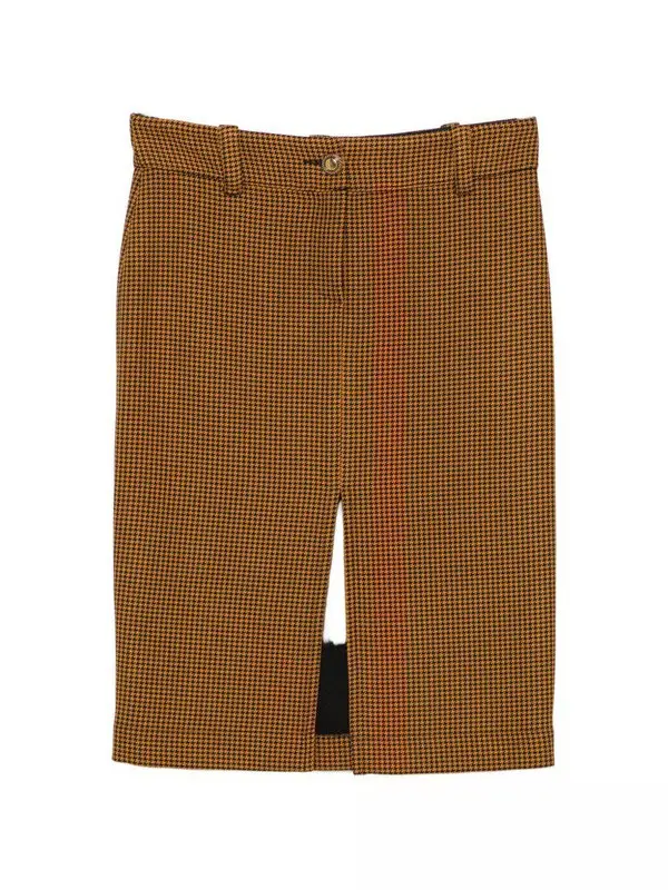 KRISTINA TI Houndstooth-pattern Slit-detail Midi Skirt