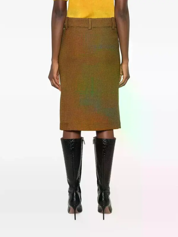 KRISTINA TI Houndstooth-pattern Slit-detail Midi Skirt
