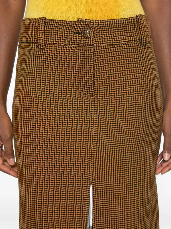 KRISTINA TI Houndstooth-pattern Slit-detail Midi Skirt