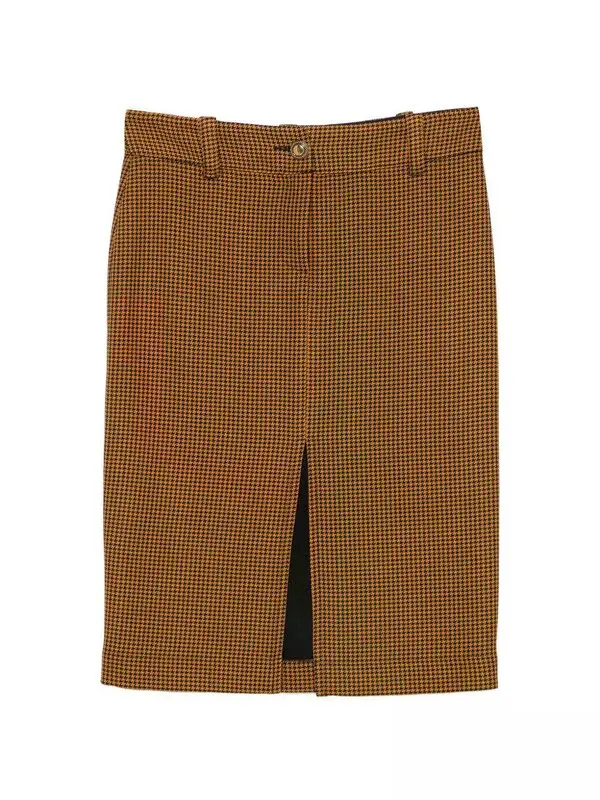 KRISTINA TI Houndstooth Midi Skirt - Brown