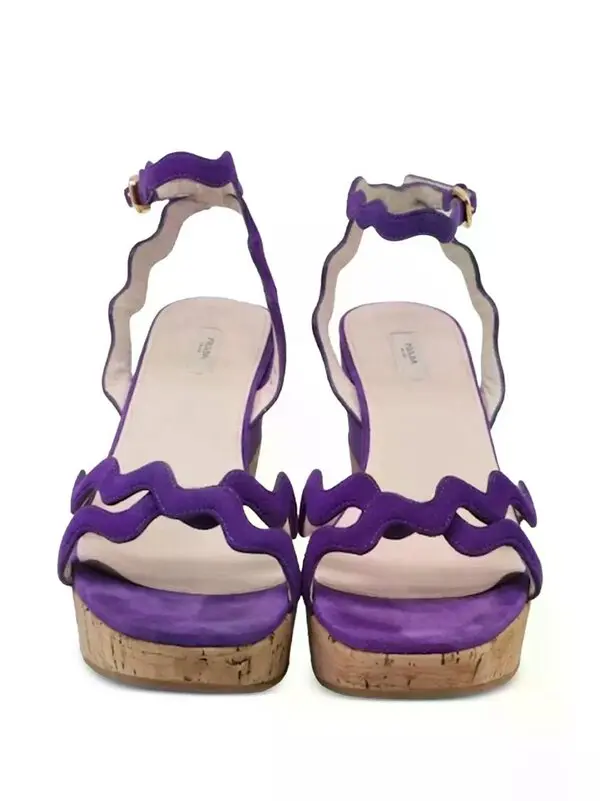 Prada Wavy Strap Wedge Sandals