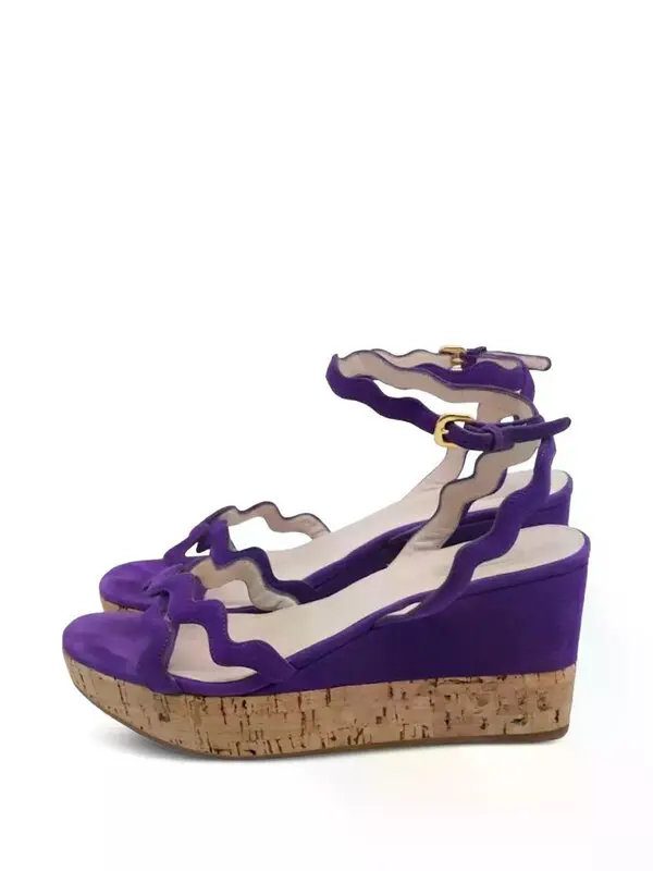 Prada Wavy Strap Wedge Sandals