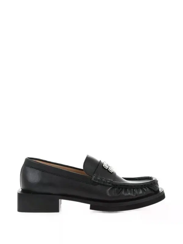 GANNI Logo-plaque Leather Loafers - Black