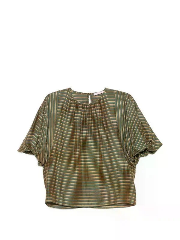 KRISTINA TI Striped Puffed-sleeve Blouse - Green