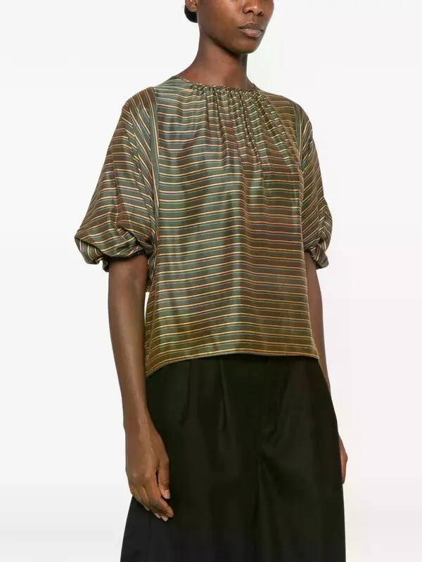 KRISTINA TI Striped Puffed-sleeve Blouse