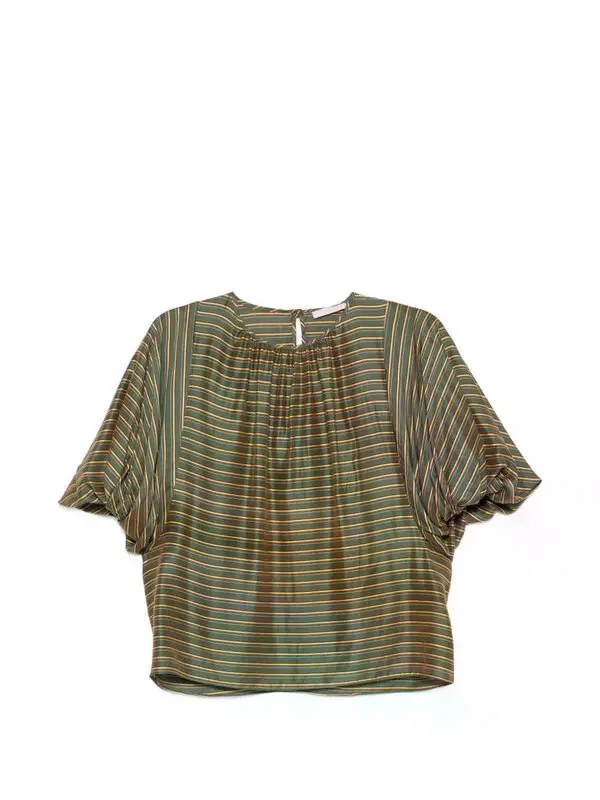 KRISTINA TI Striped Puffed-sleeve Blouse - Green