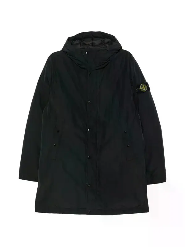 Stone Island Hooded Parka With Detachable Compass Badge - Black