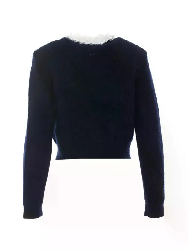 SELF-PORTRAIT Navy Flower Pearl Trim Knit Jumper