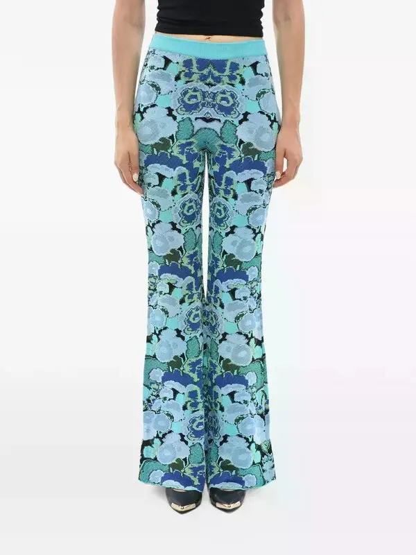 Stella McCartney Floral-jacquard Flared Trousers - Blue