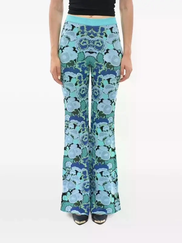 Stella McCartney Floral-jacquard Flared Trousers - Blue