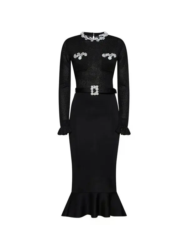 SELF-PORTRAIT Beaded-embroidery Peplum Midi Dress