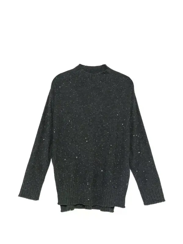 Lorena Antoniazzi Sequin-embellished Side-slit Mock Neck Sweater - Grey