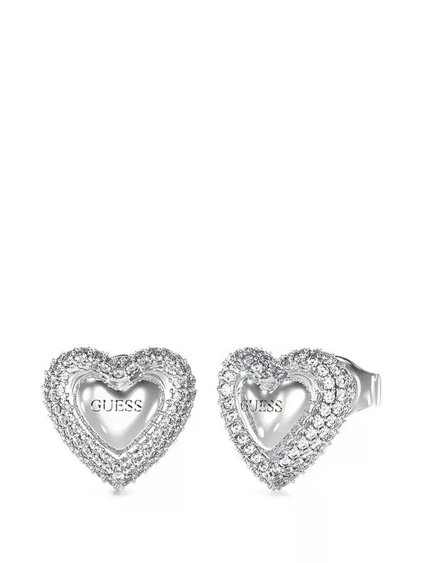 Guess Beloved Heart-shaped Stud Earrings - Silver